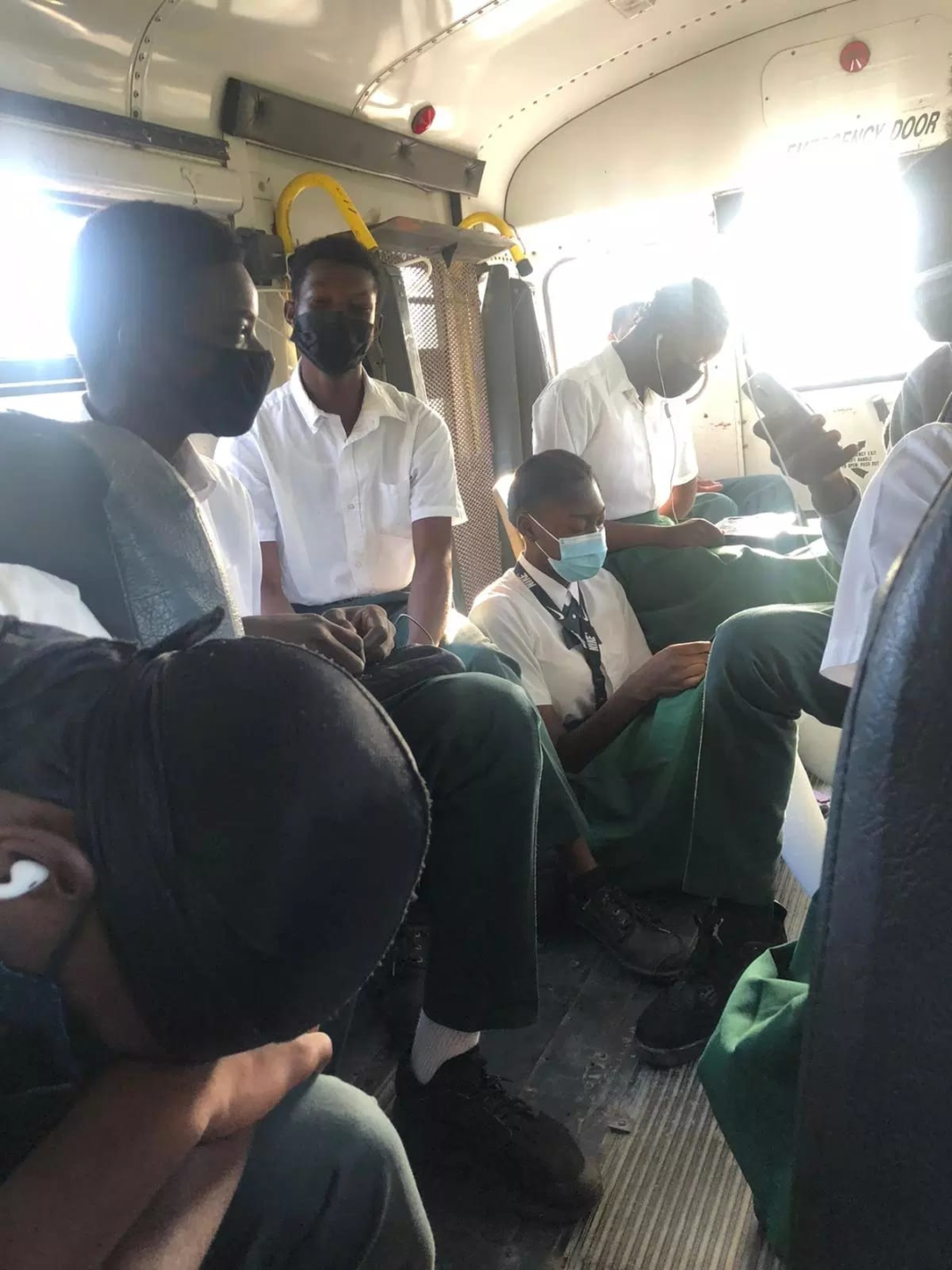 Andros students riding on school bus floor | Bahamaspress.com