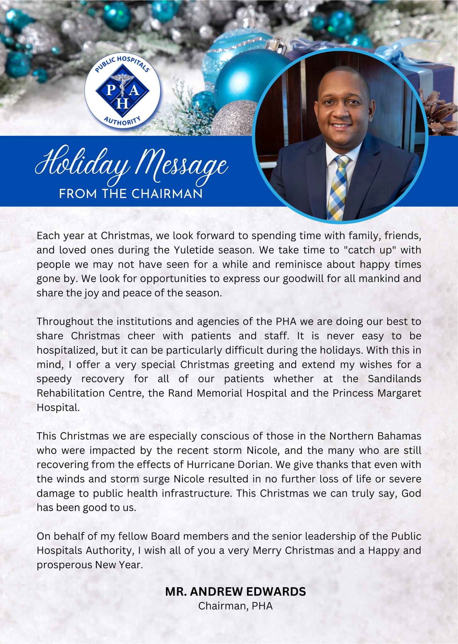 Holiday Greetings from Chairman of the PHA… | Bahamaspress.com
